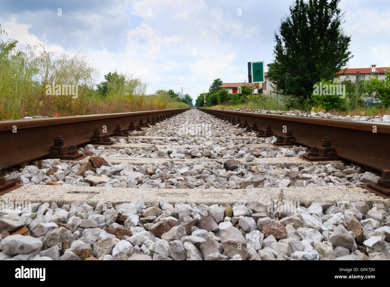 Train tracks in perspective. Transportation, outdoor Stock Photo - Alamy