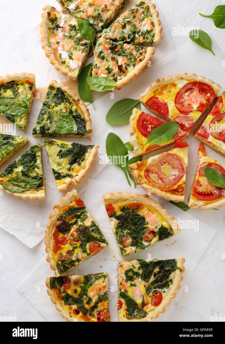 Four vegetables quiche top view. Food Stock Photo - Alamy