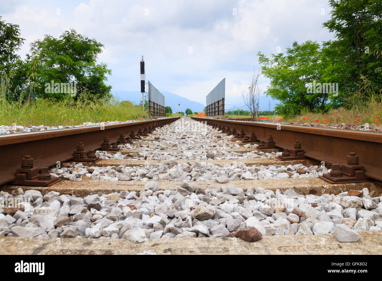 Train tracks in perspective. Transportation, outdoor Stock Photo - Alamy