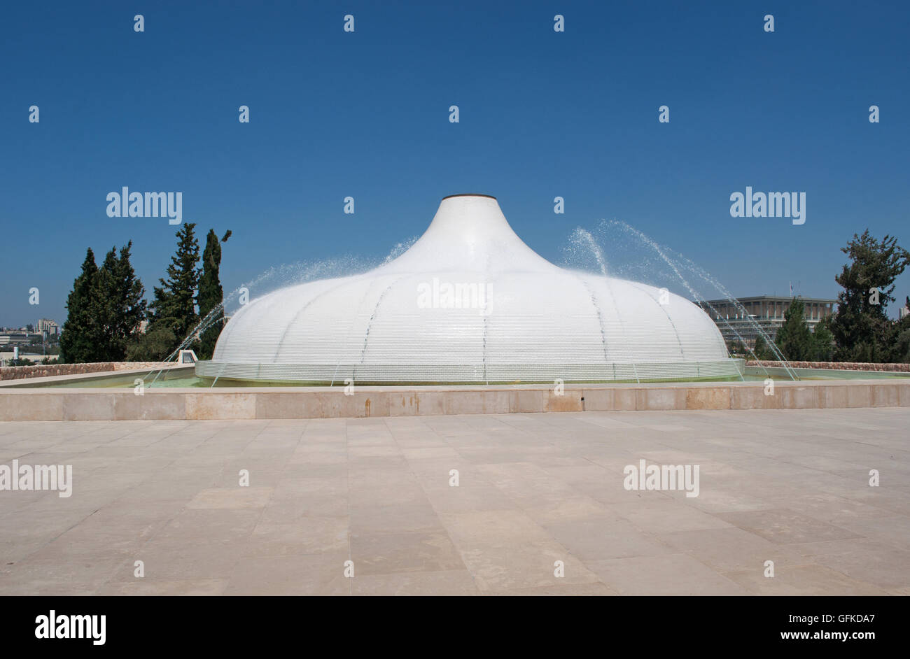 Jerusalem: the fountain of The Shrine of the Book, a wing of Israel ...