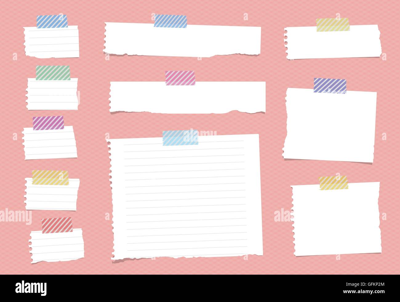 Pieces of ripped white ruled notebook paper are stuck with sticky tape ...