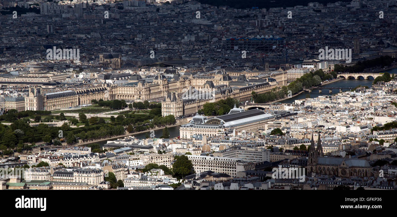 View from Eiffel Tower of Paris the Louvre Museum Stock Photo - Alamy