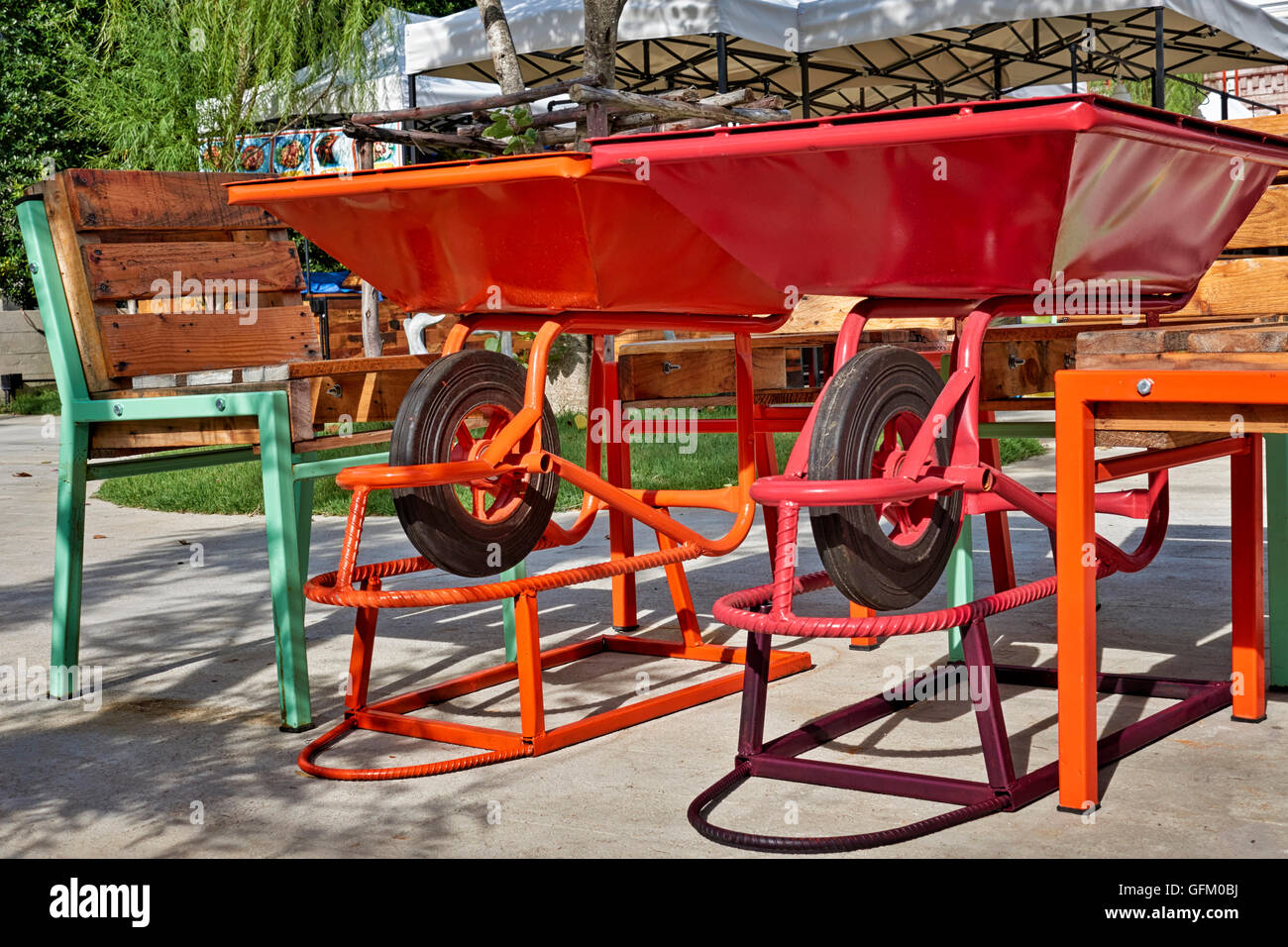 Unusual conversion. Wheelbarrows converted to dining tables. Thailand S ...