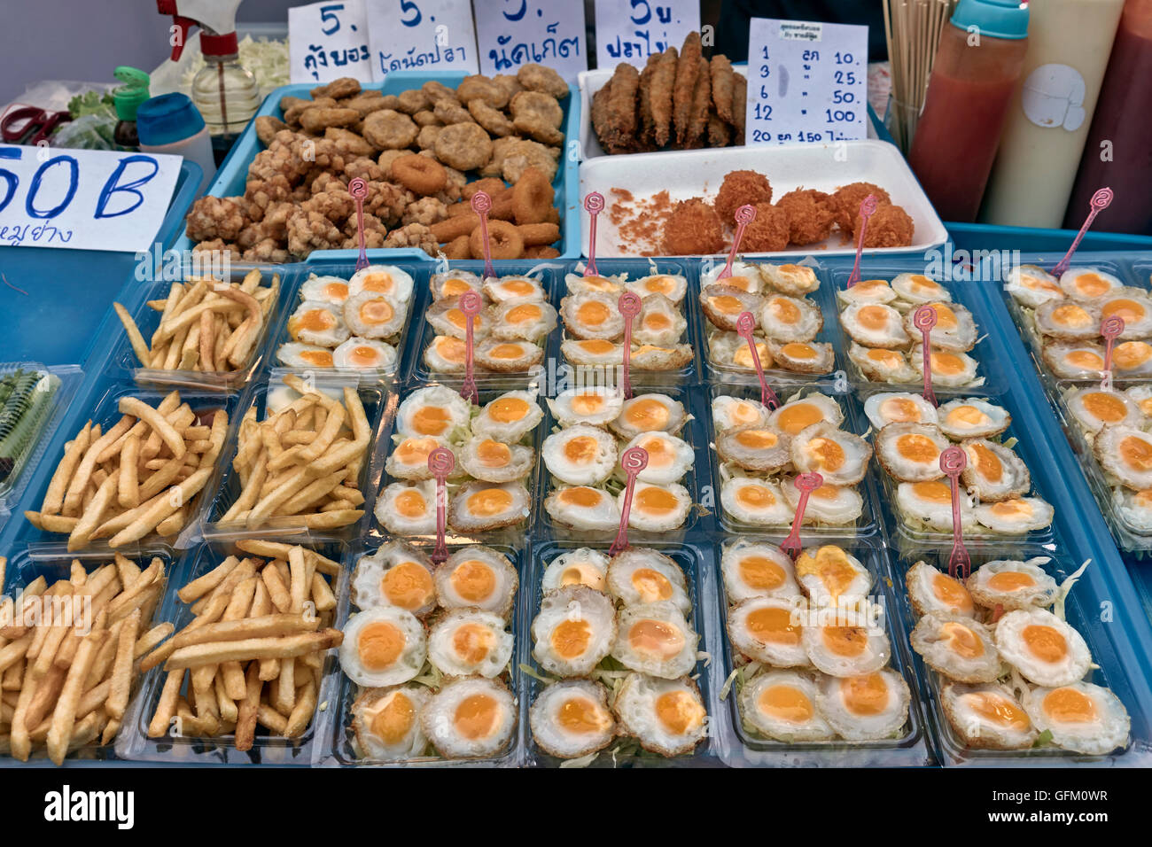Selection of food on a Thai food stall. Thailand S. E. Asia Stock Photo ...