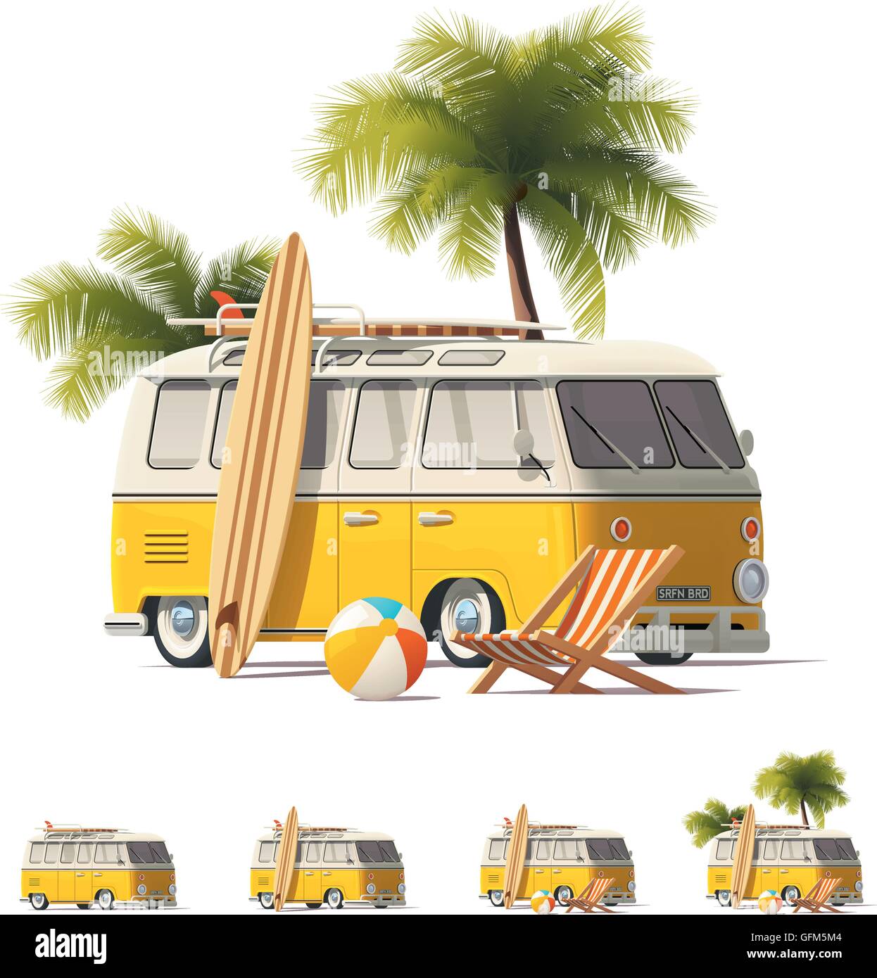 Vector realistic vintage hippie van icon set Stock Vector Image & Art ...