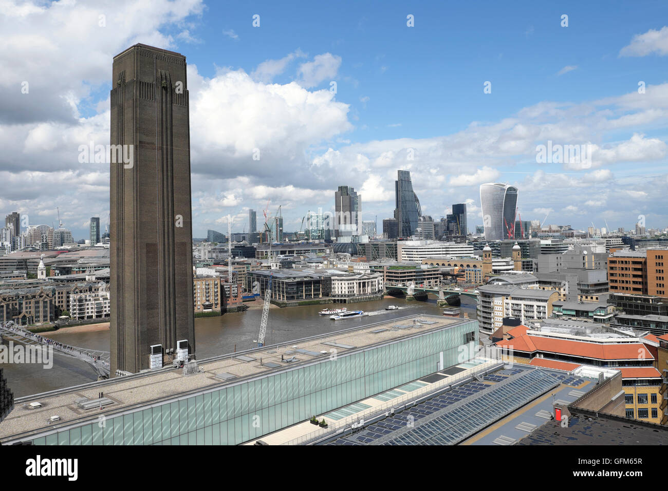 View over solar panels of Tate to the City of London from the new Tate ...