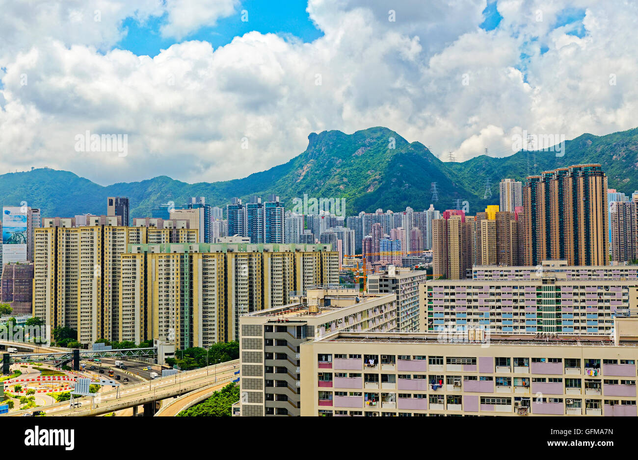 hong kong public estate buildings with landmark lion rock at day Stock ...