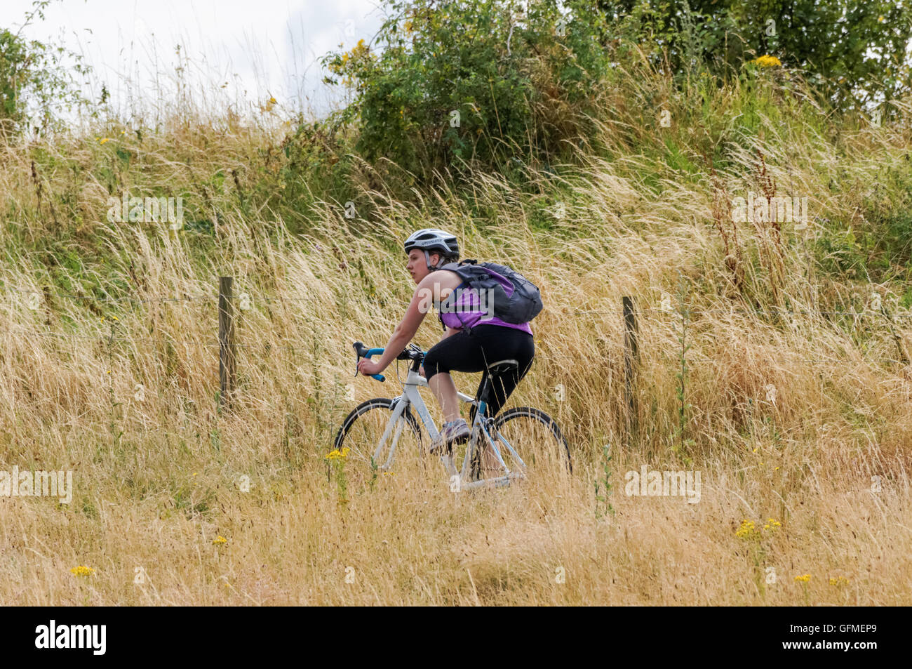 Cyclist at Rainham Marshes Nature Reserve in London England United ...