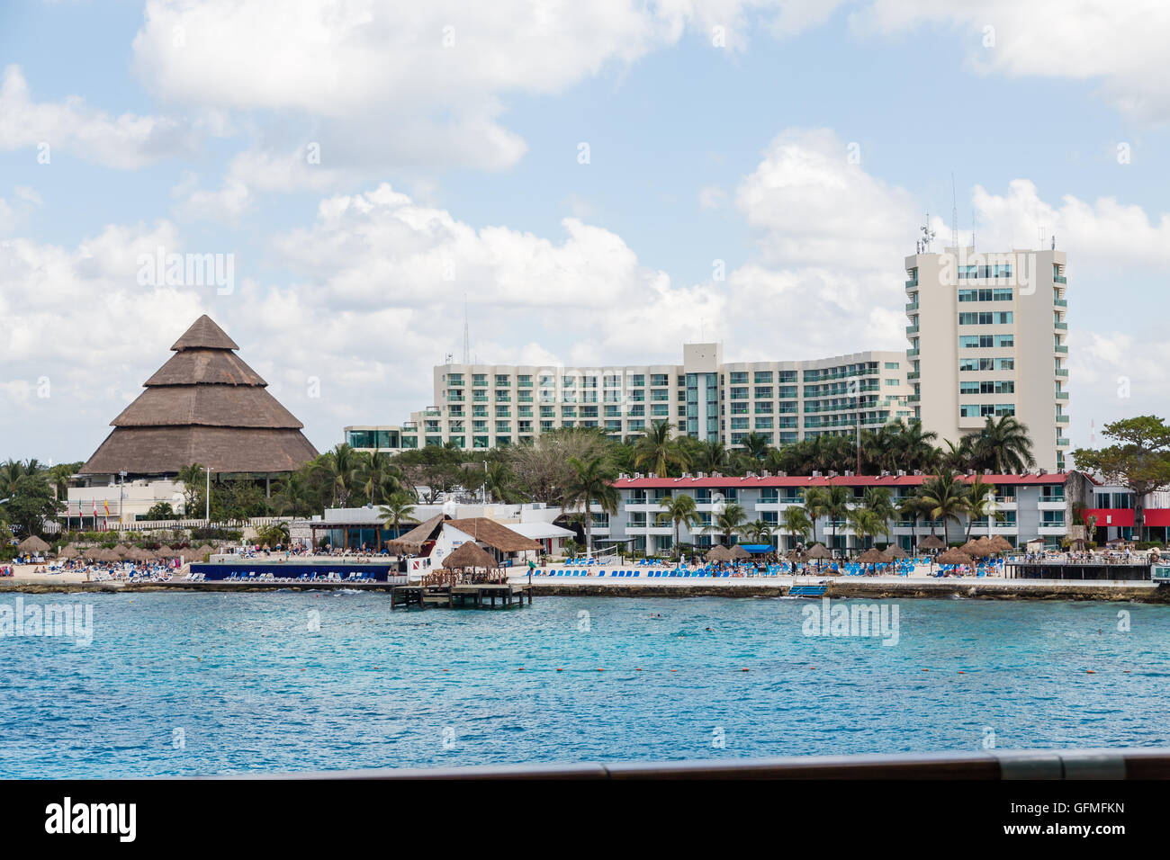 Busy Luxury Resorts on Cozumel Coast Stock Photo - Alamy