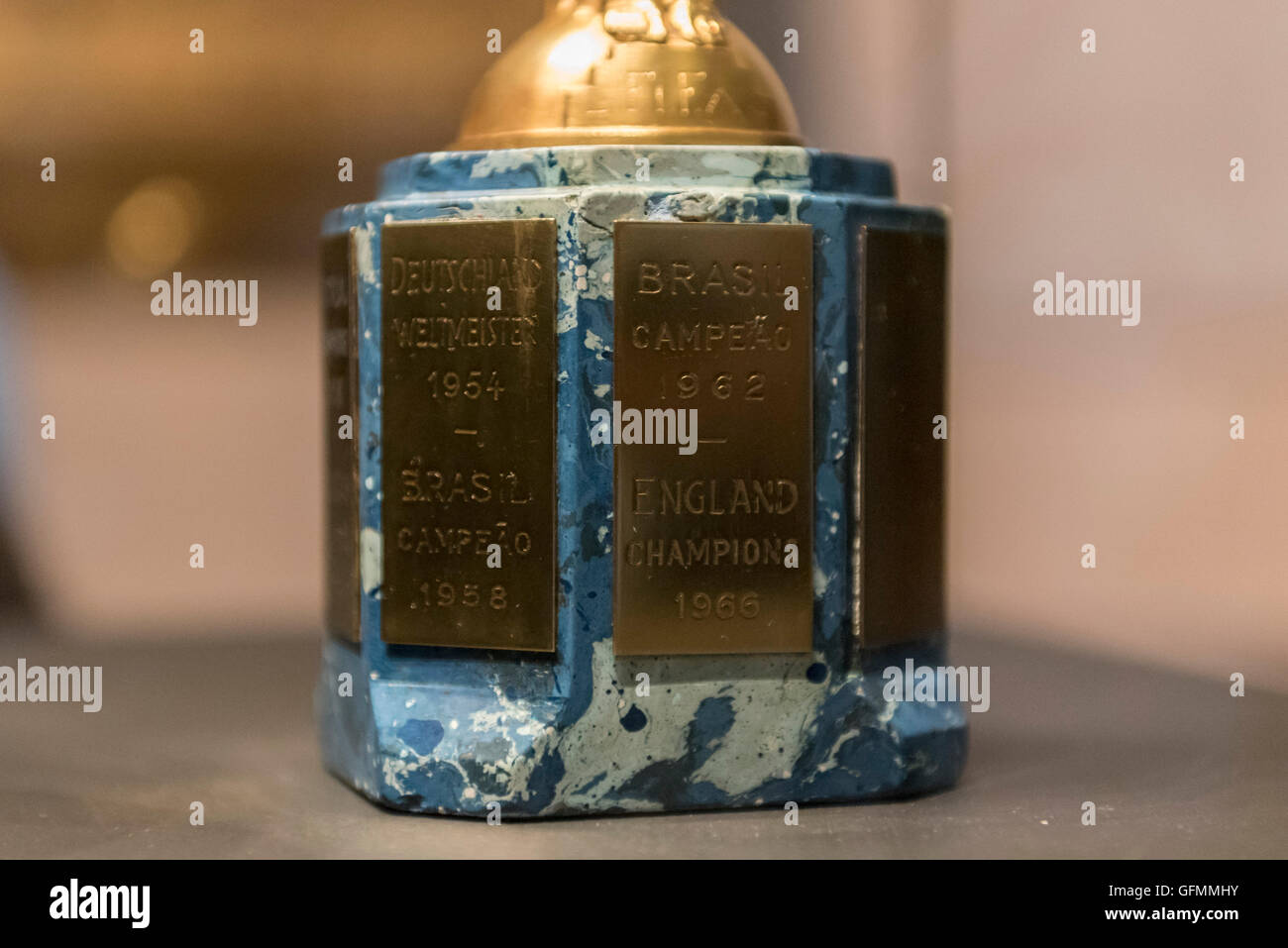 London, UK. 31 July 2016. The duplicate Jules Rimet trophy on display ...