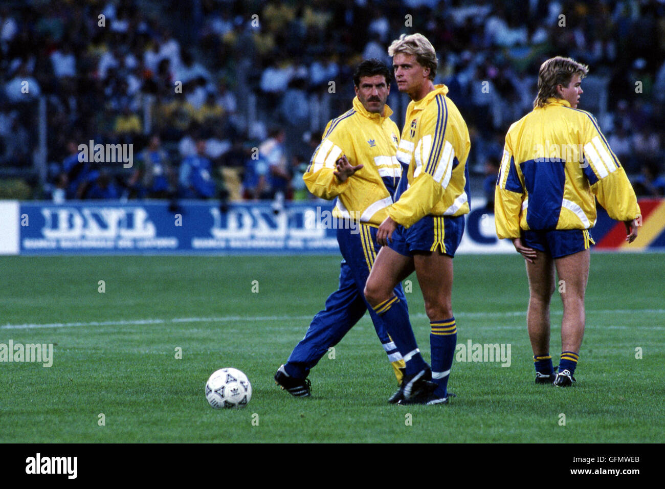 (L-R) Olle Nordin, Jonas Thern, Tomas Brolin (SWE), JUNE 10, 1990 ...
