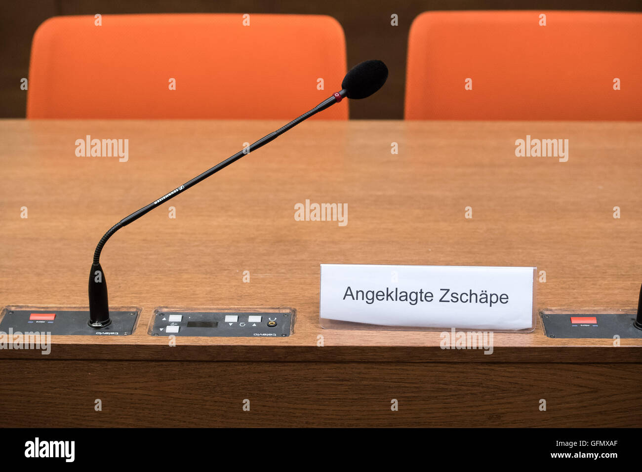 Munich, Germany. 1st Aug, 2016. A sign reading 'Angeklagte Zschaepe ...