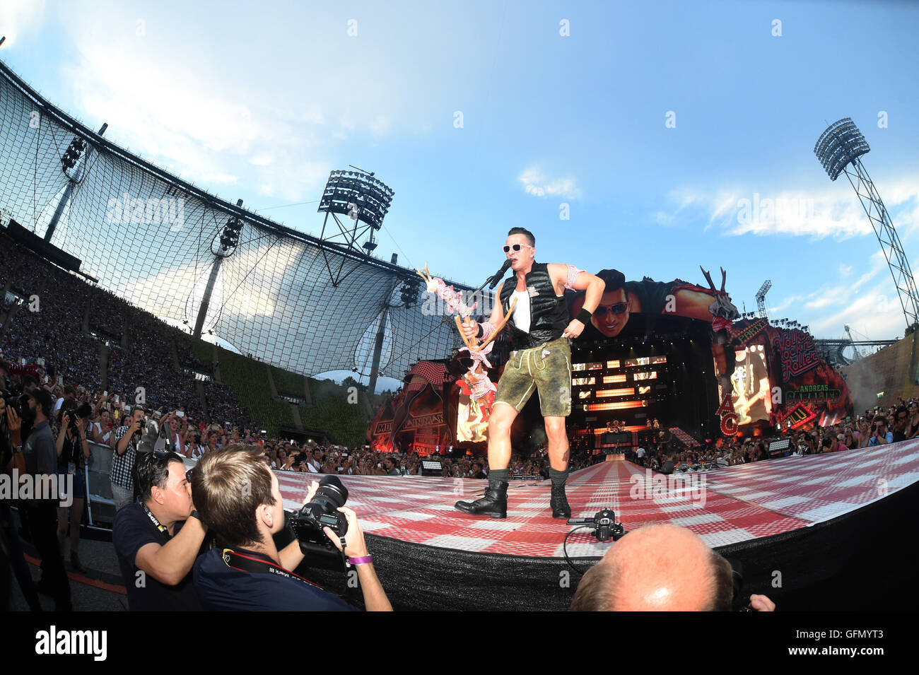 Austrian Volksmusik singer Andreas Gabalier performing during a stadium ...