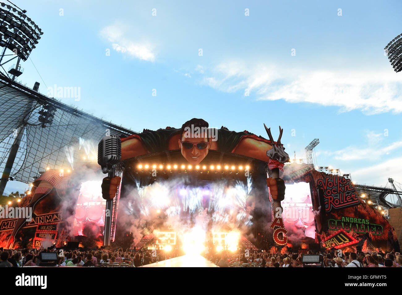 Austrian Volksmusik singer Andreas Gabalier performing during a stadium ...