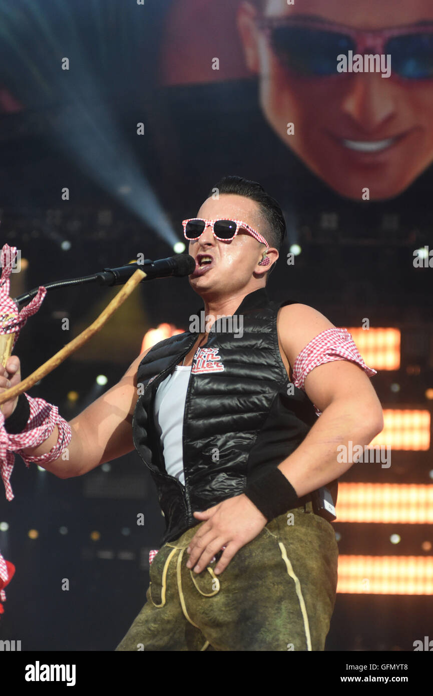 Austrian Volksmusik singer Andreas Gabalier performing during a stadium ...