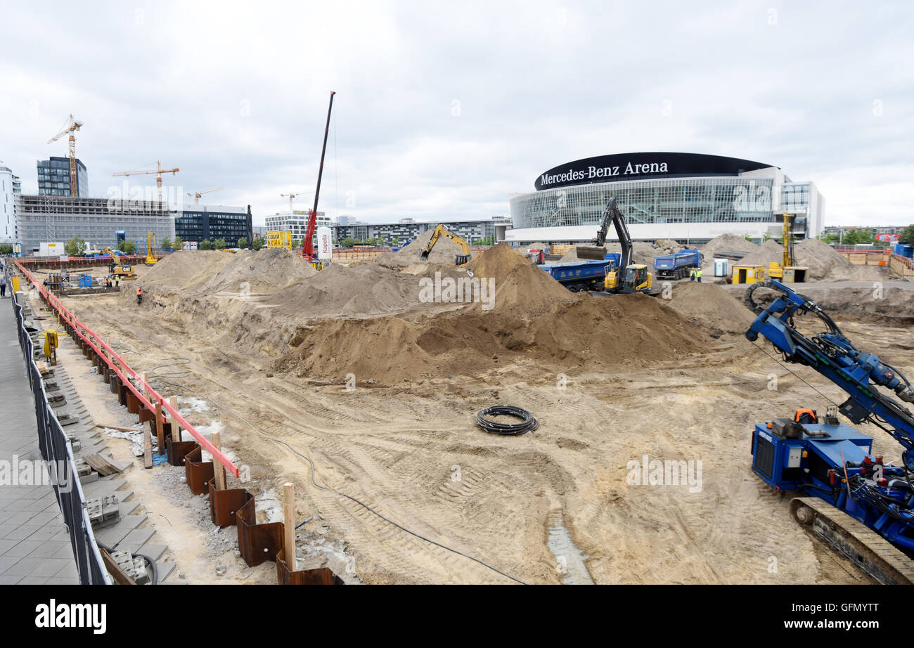 Two excavators work at the construction site of the Mercedes-Platz (lit ...