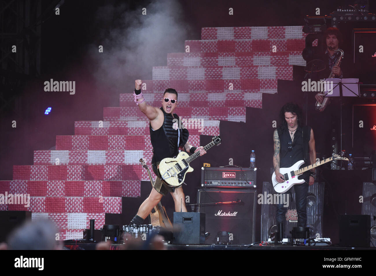 Austrian Volksmusik singer Andreas Gabalier performing during a stadium ...