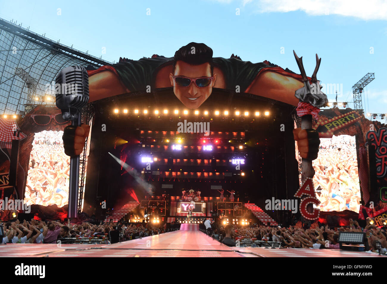 Austrian Volksmusik singer Andreas Gabalier performing during a stadium ...