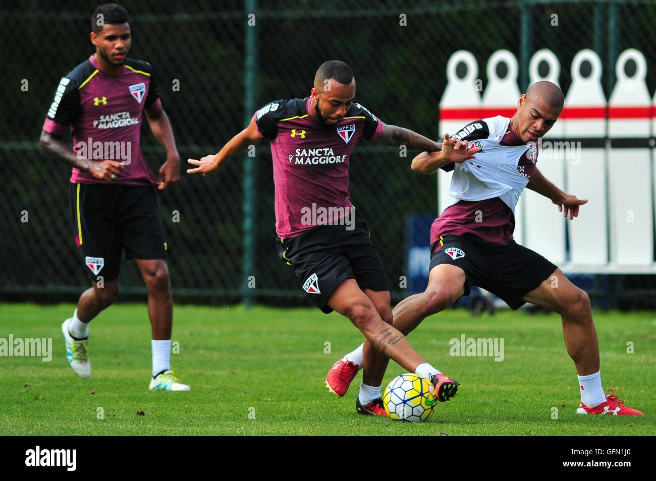 Wesley and Caramel during training the S?o Paulo Football Club, held at CCT Barra Funda, in the ...
