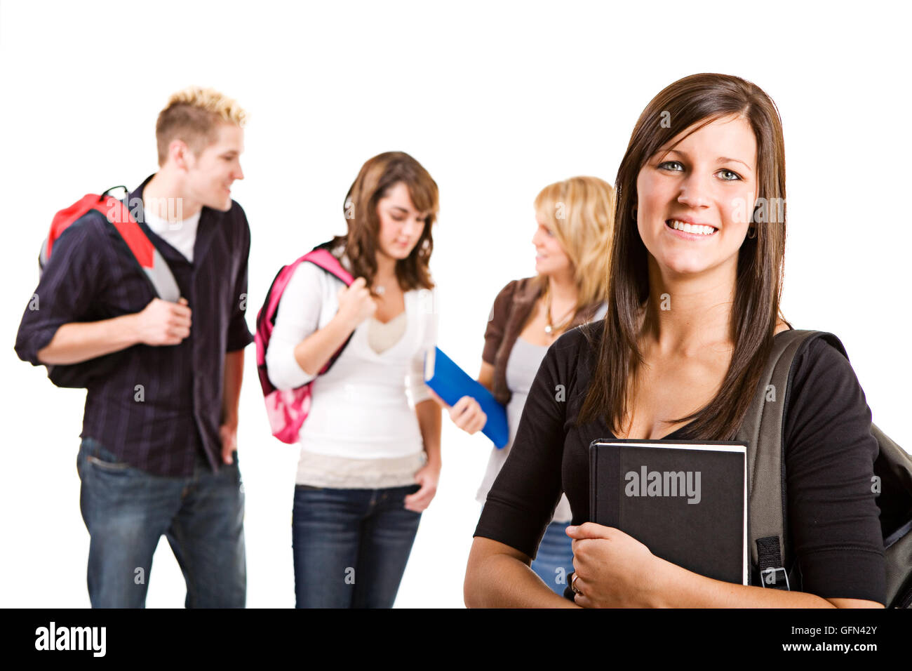Group of Caucasian high school or college students, isolated on white ...