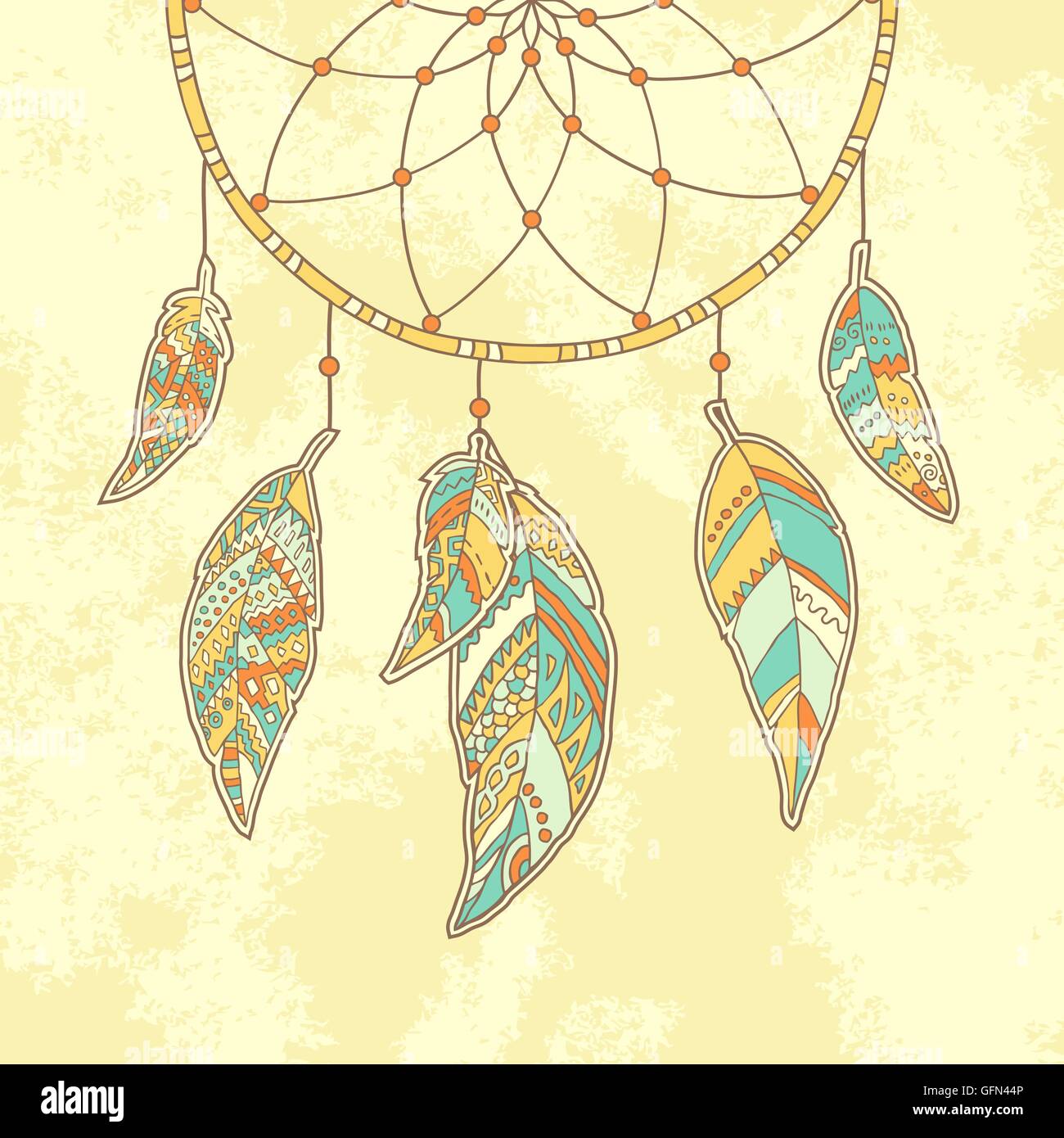 Hand drawn Dreamcatcher on textured paper background. Native Indian ...