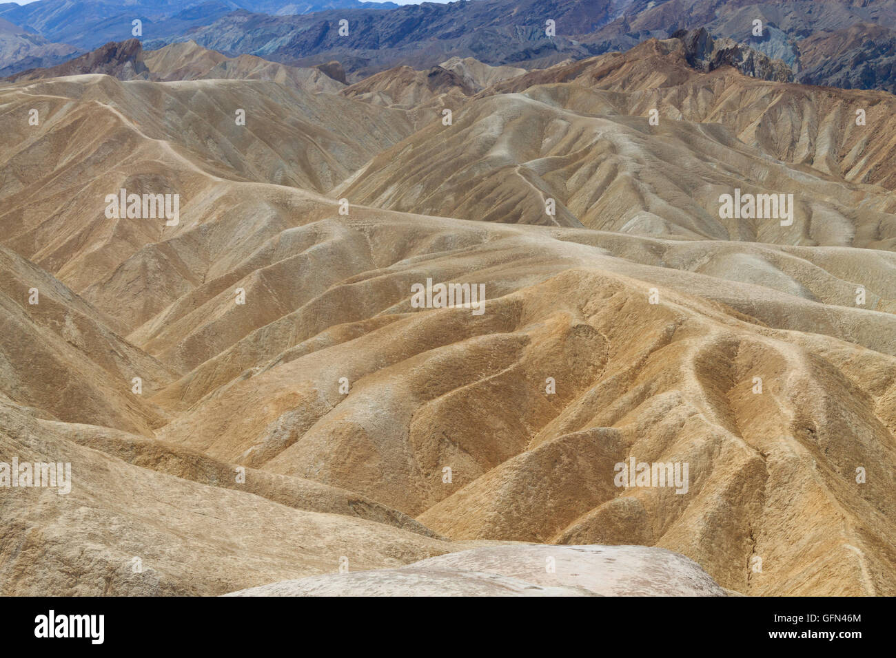 View from Zabriskie Point, California, USA. Desert panorama. Geological ...