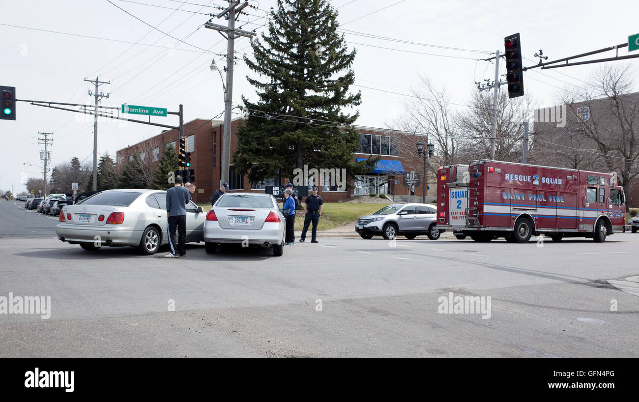 Automobile accident where the fire department rescue squad was helping ...