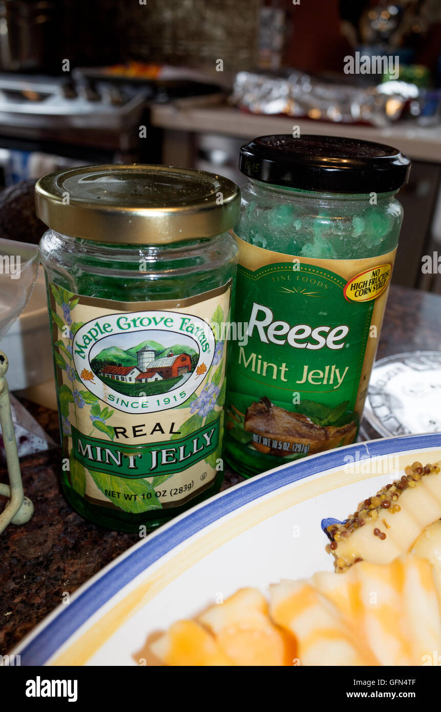 Two varieties of mint jellies used to spread on the lamb at the Easter ...