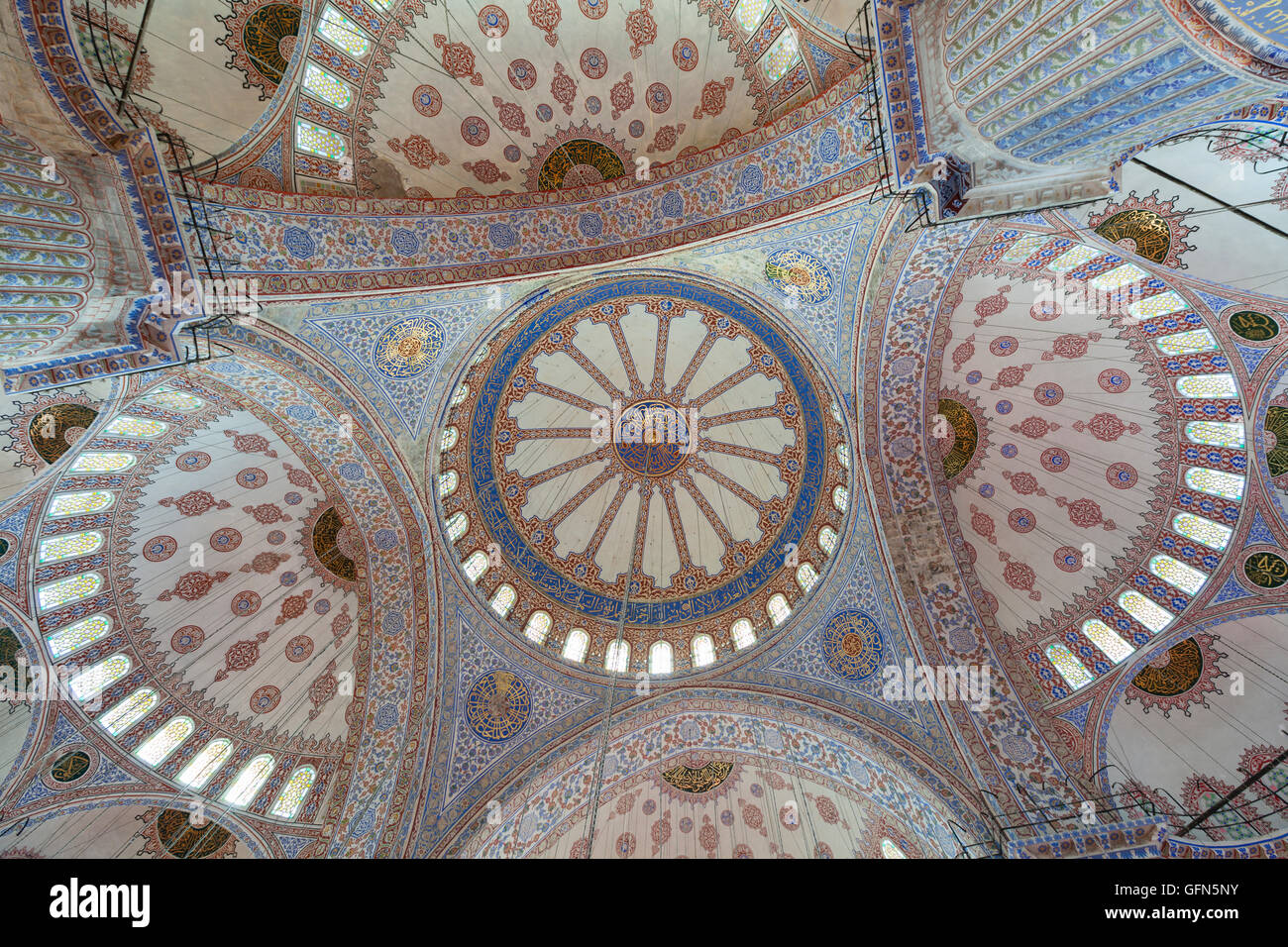 Interior of the domes of the blue mosque, Sultanahmet, Istanbul, Turkey ...