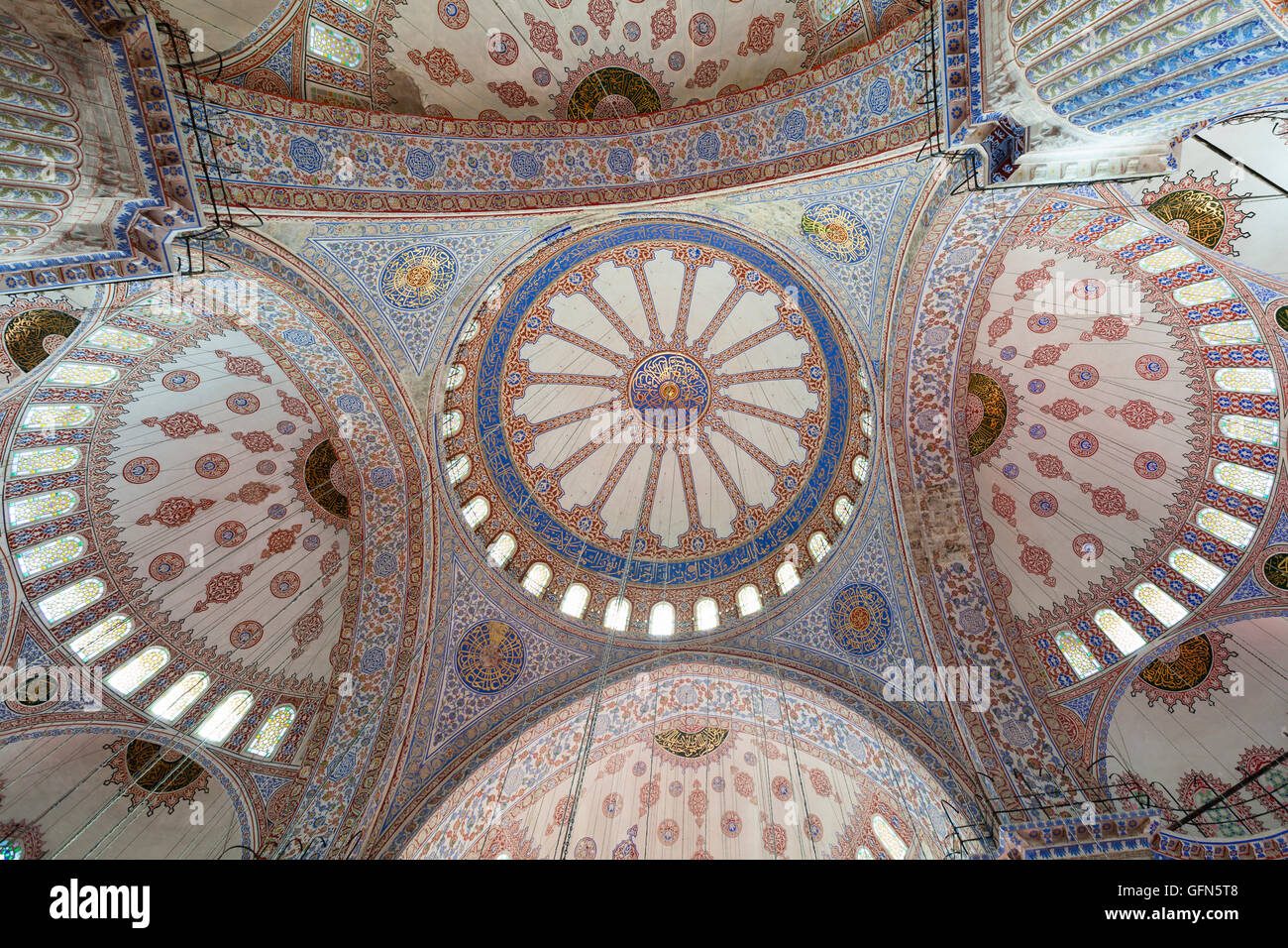 Interior of the domes of the blue mosque, Sultanahmet, Istanbul, Turkey ...