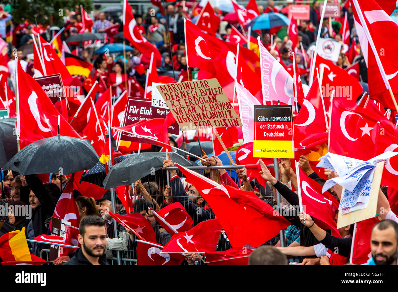 Demonstration, rally by Turks in Cologne, against the attempted coup in ...