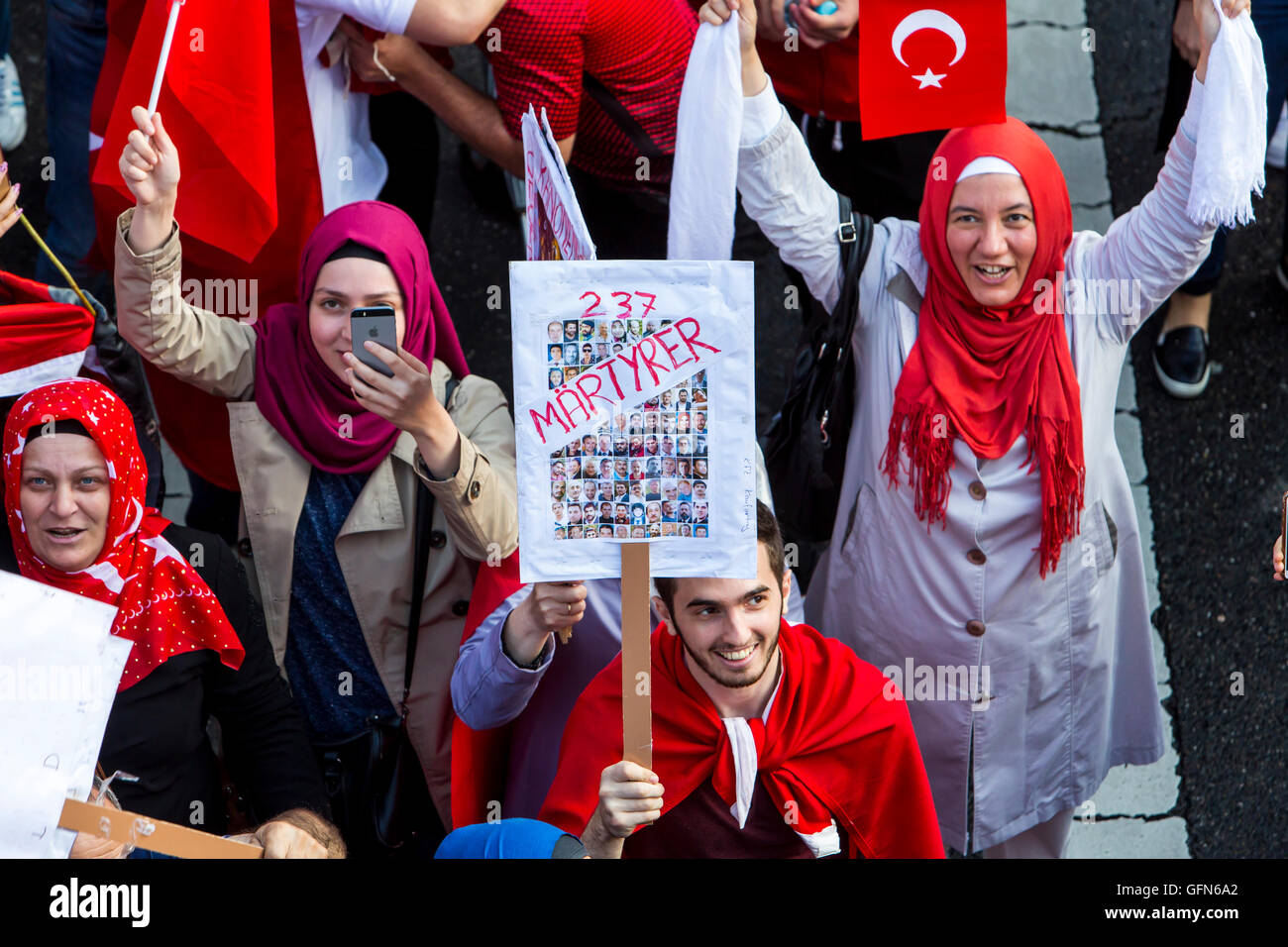 Demonstration, rally by Turks in Cologne, against the attempted coup in ...