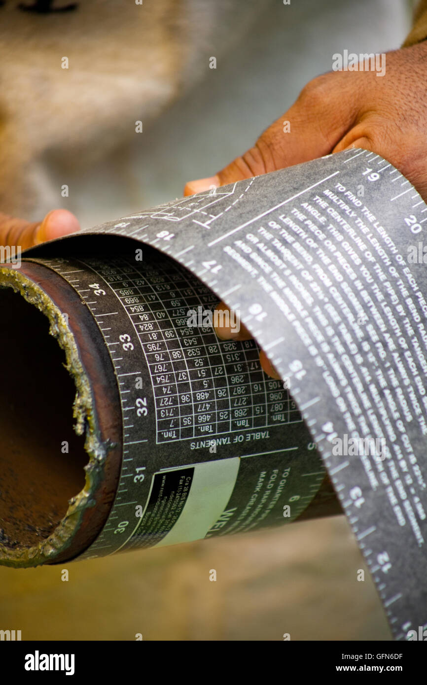 Close up of hands measuring the diameter of a tube Stock Photo - Alamy