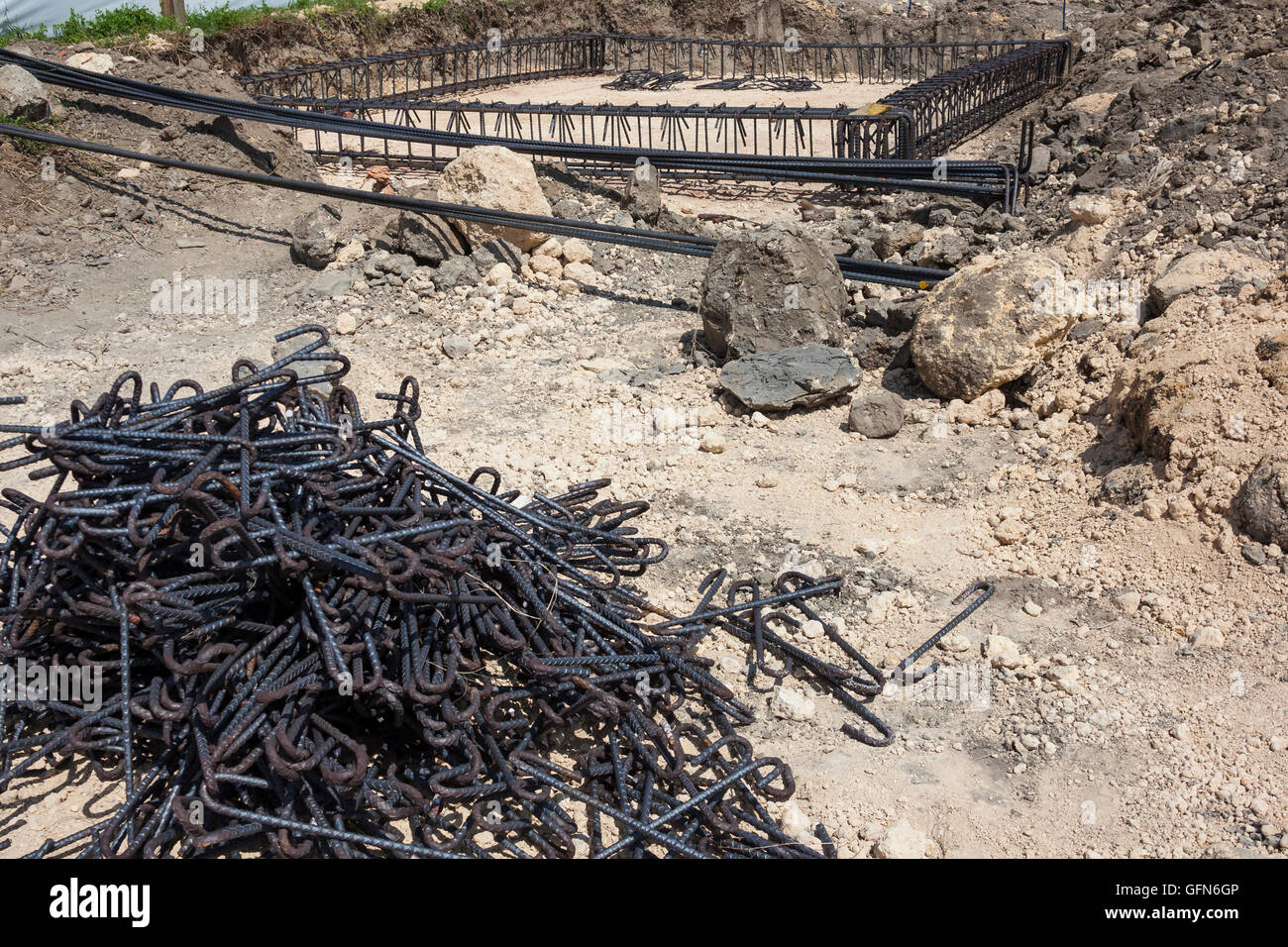 Iron framework to build a foundation for a building Stock Photo - Alamy
