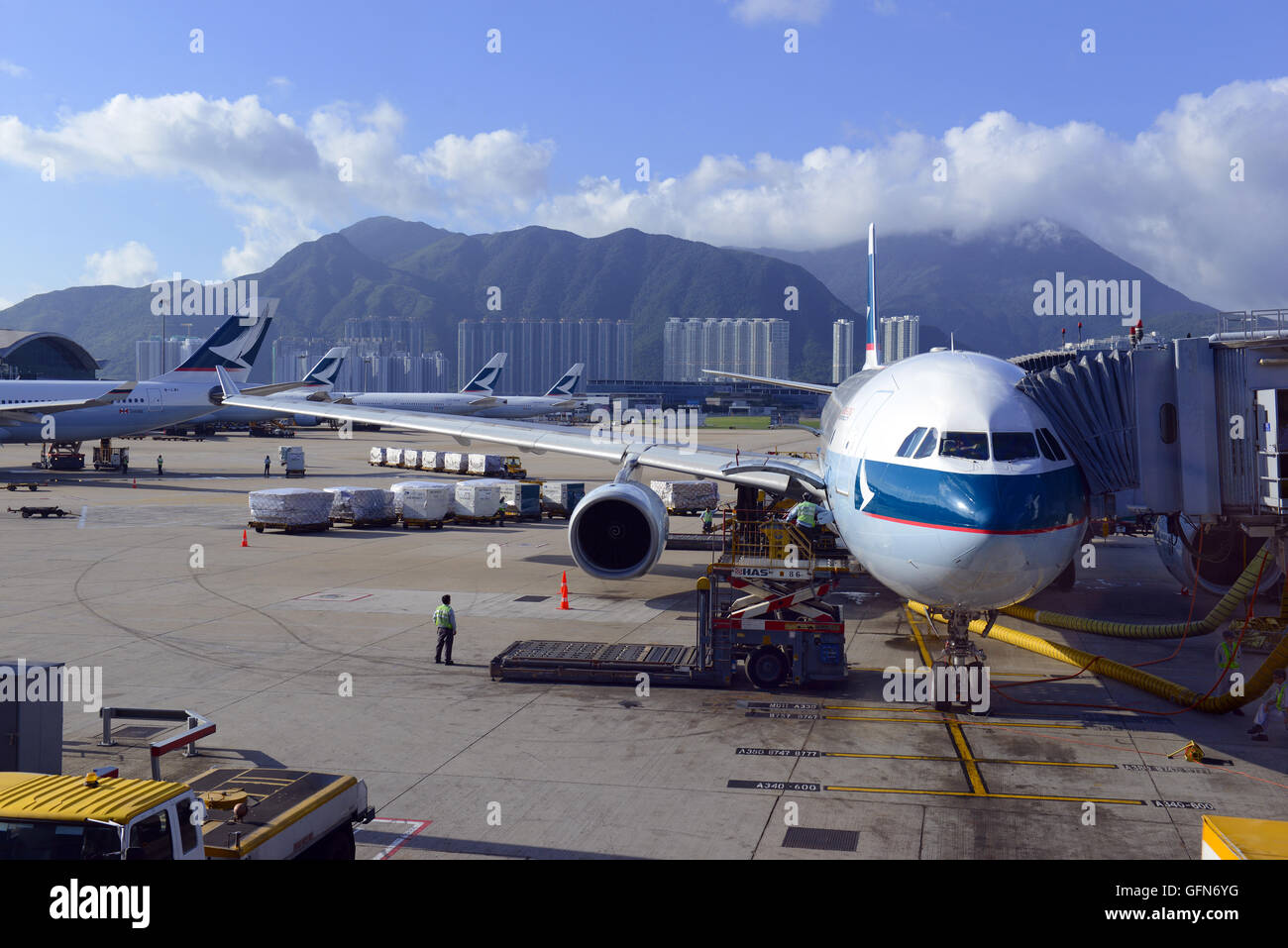Cathay Pacific jet airplane at Hong Kong International airport, which ...
