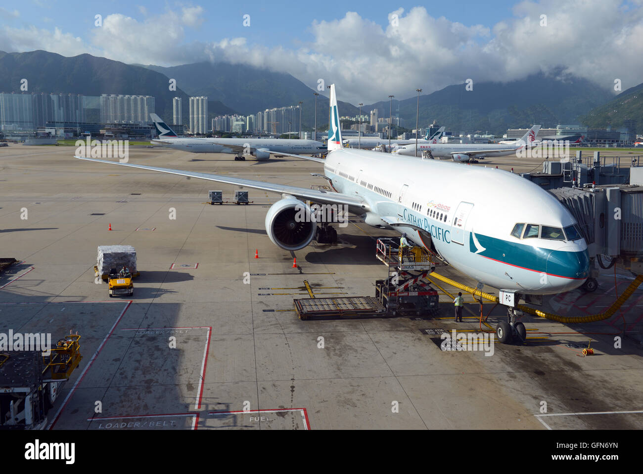 Cathay Pacific jet airplane at Hong Kong International airport, which ...
