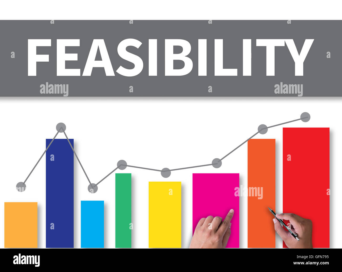 FEASIBILITY businessman work on white broad, top view Stock Photo - Alamy