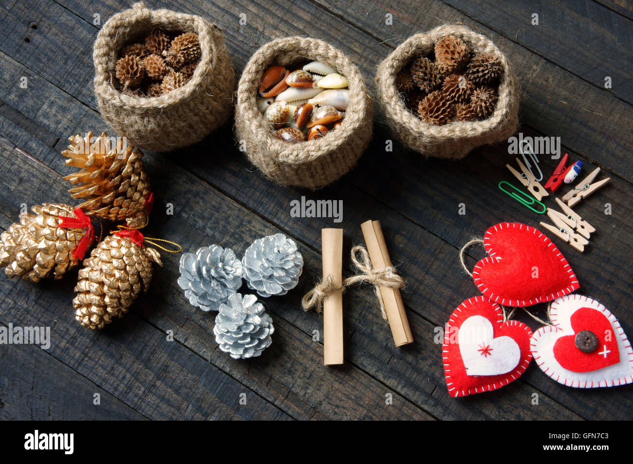 Ornamental object for Xmas holiday, group of christmas pine cone ...