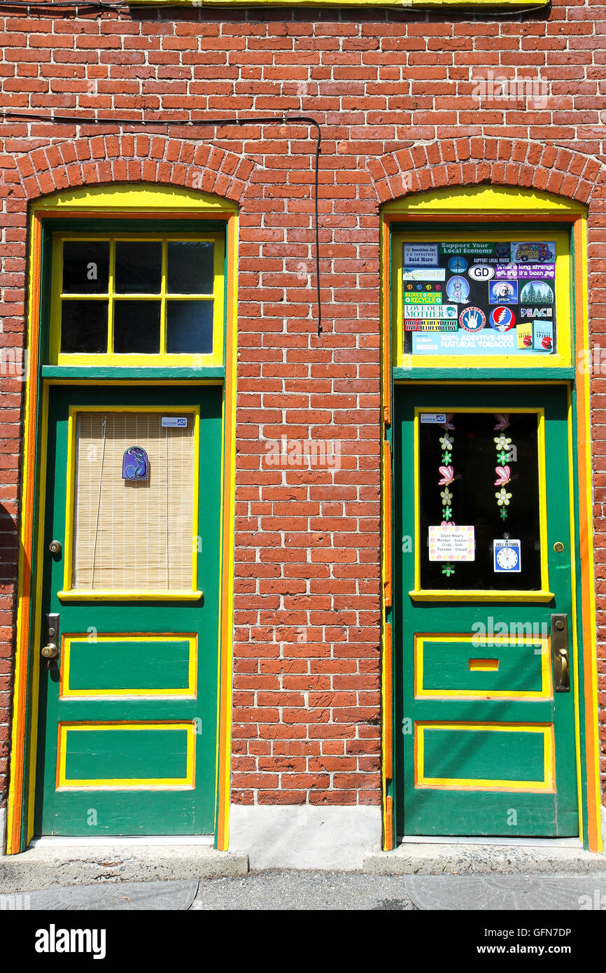 Colorful doors on a brick building in Jim Thorpe, Pennsylvania, United ...
