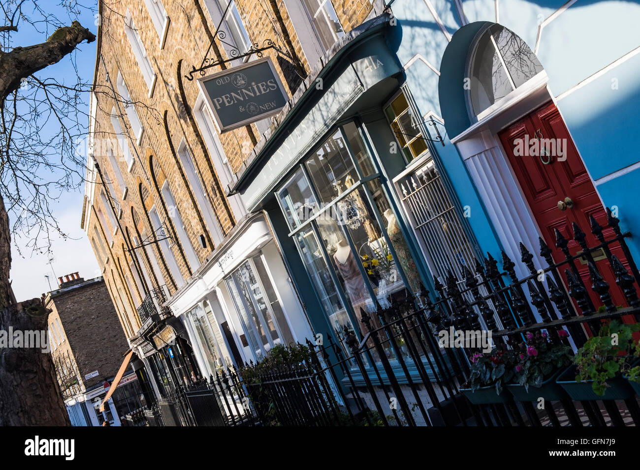 Amwell Street terraced shops&houses, London, England, U.K Stock Photo ...
