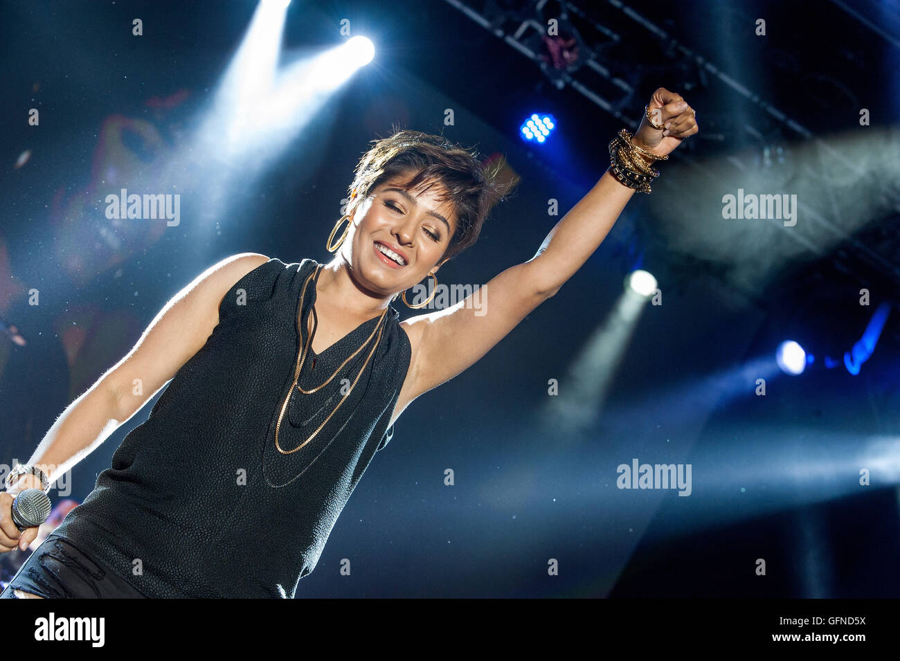 Indian singer and actress Sunidhi Chauhan performs live at the HKCEC ...