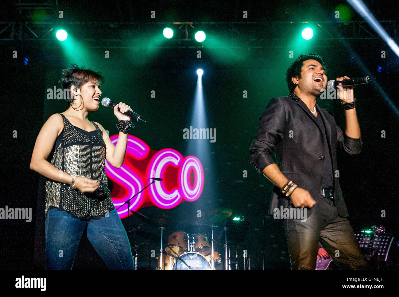 Indian singer and actress Sunidhi Chauhan (R) and Indian singer Rakesh ...