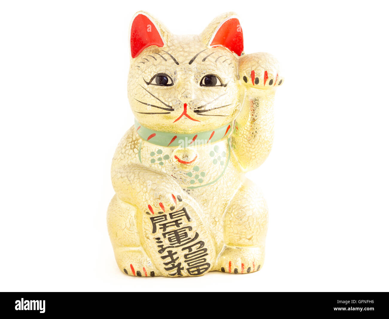 Gold Japanese beckoning cat called Manekineko on white isolated ...