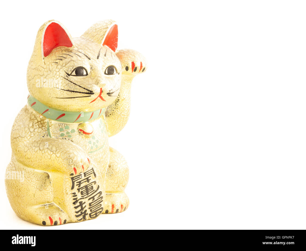 Gold Japanese beckoning cat called Manekineko on white isolated ...
