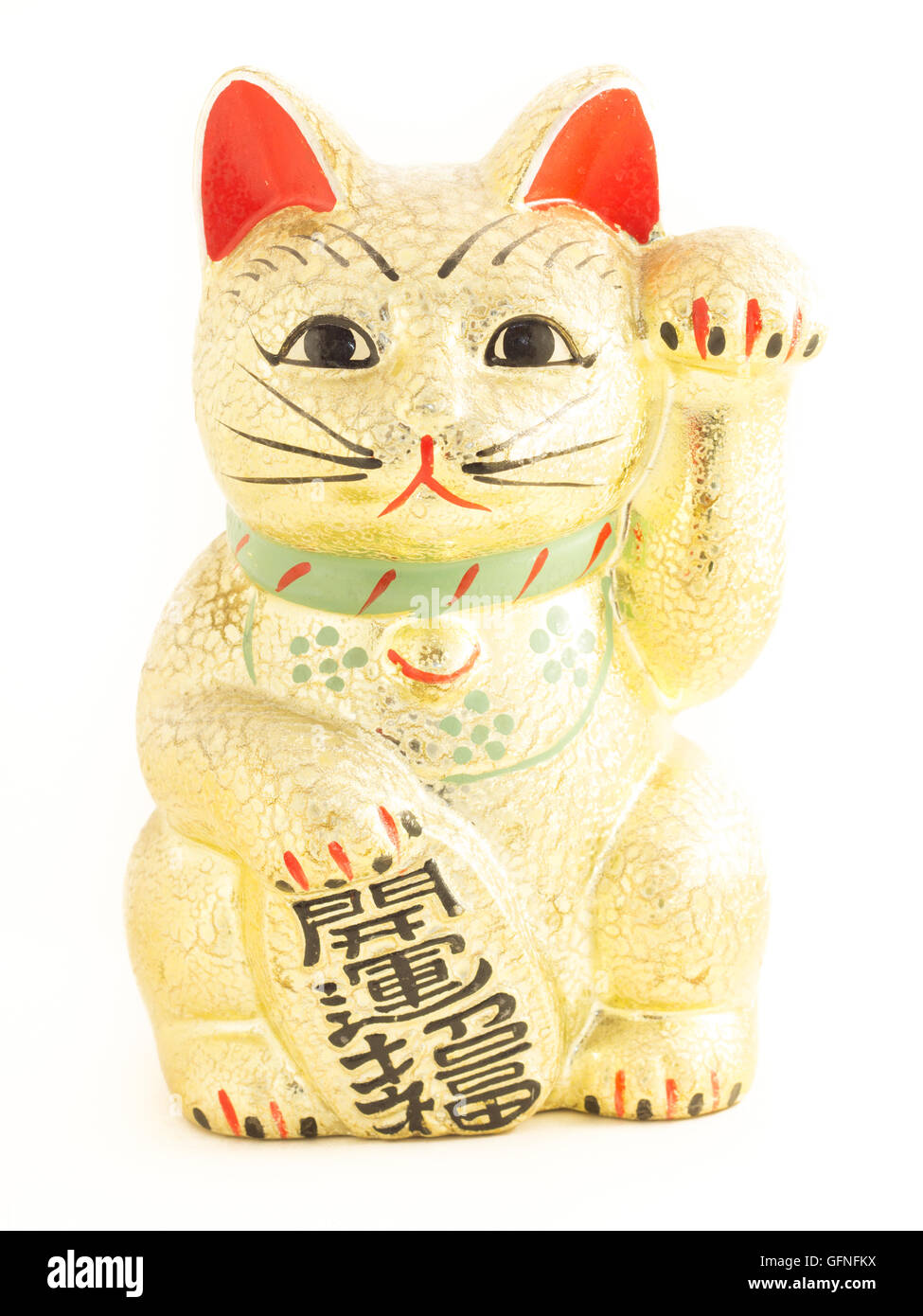 Gold Japanese beckoning cat called Manekineko on white isolated ...