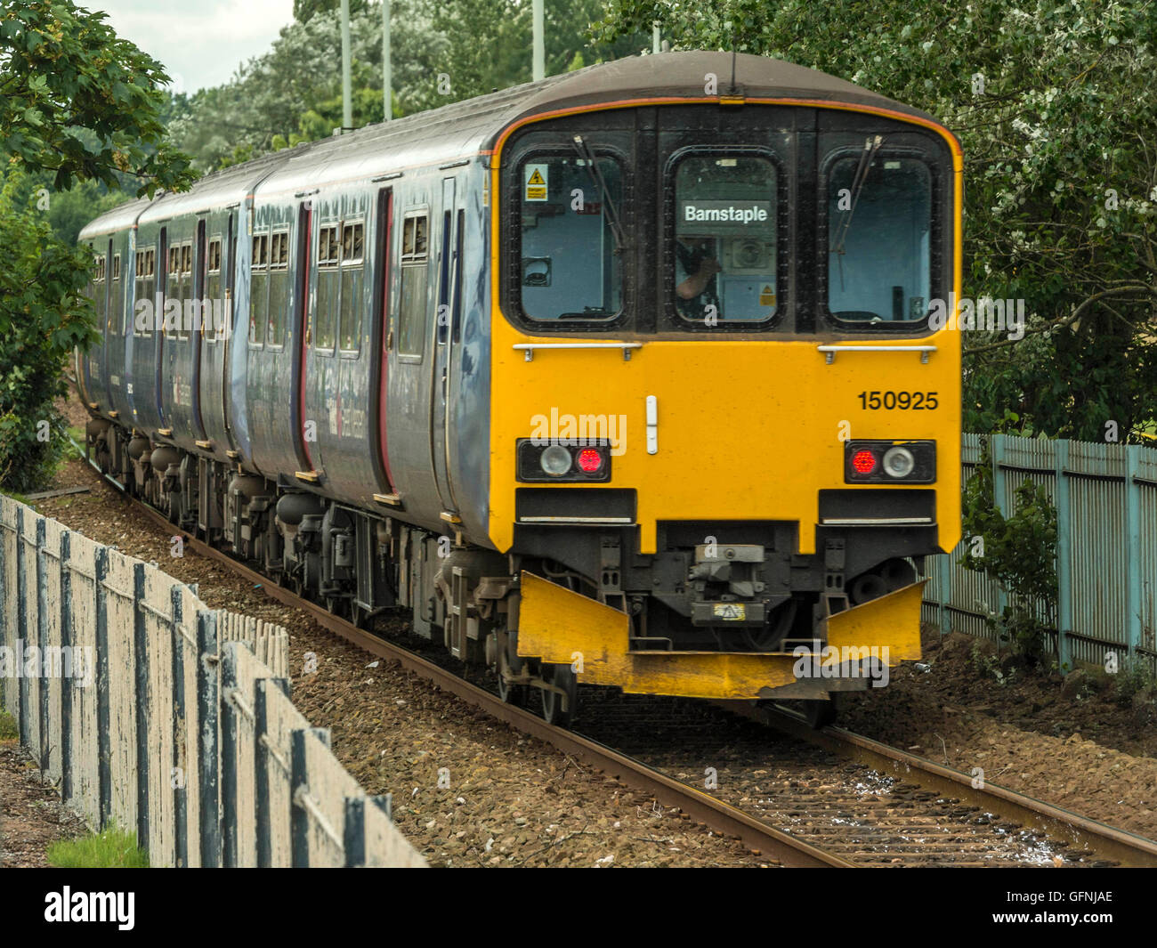 The Great Western Train formed of three carriages leaves Exmouth ...