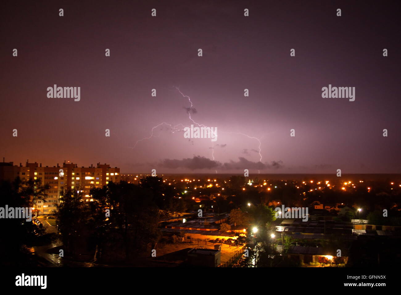 dancing lightning in the night sky over the city Stock Photo - Alamy
