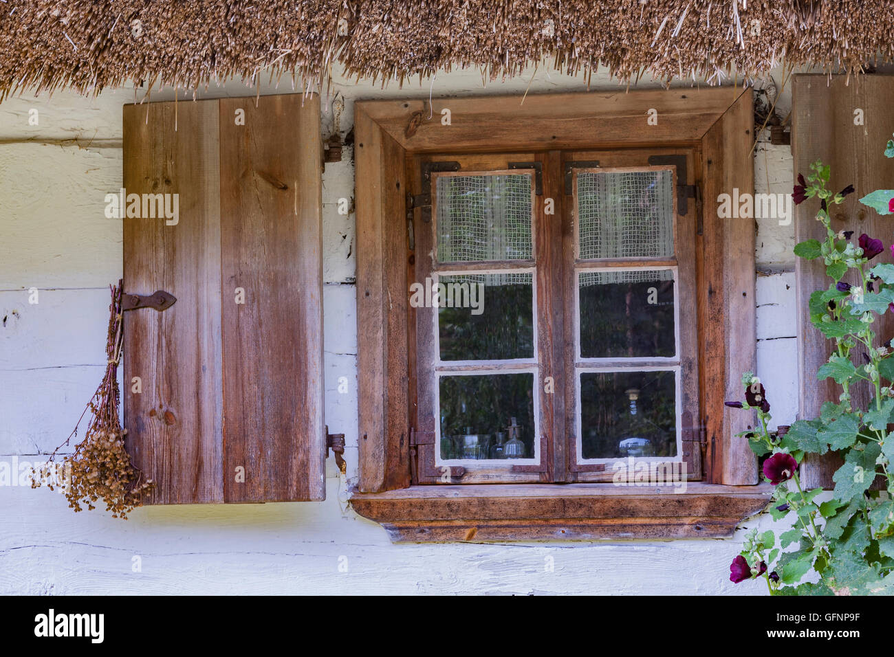 Rural architecture window. Windows on old wooden house Stock Photo - Alamy