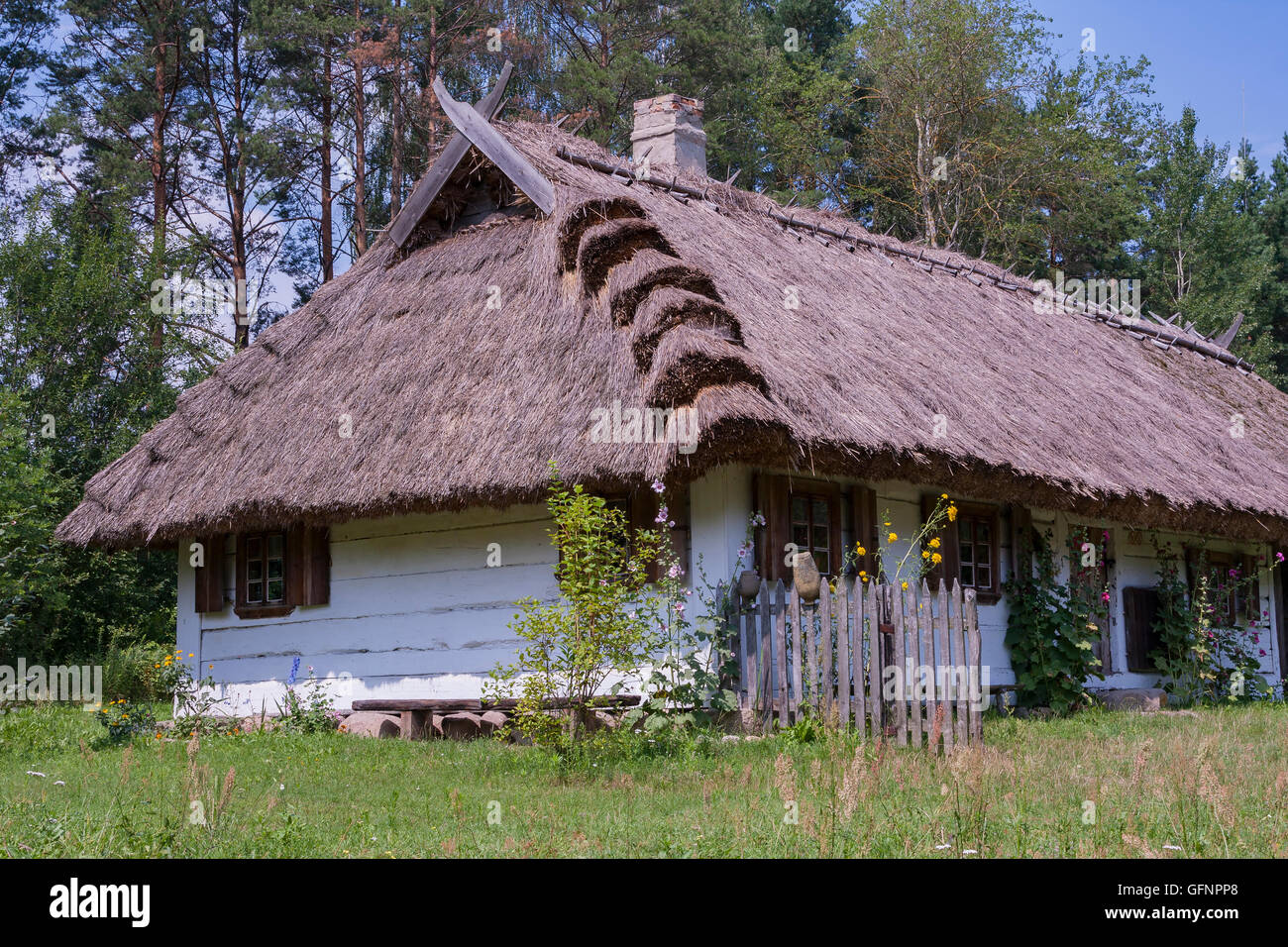 Old thatched cottage in small hi-res stock photography and images - Alamy