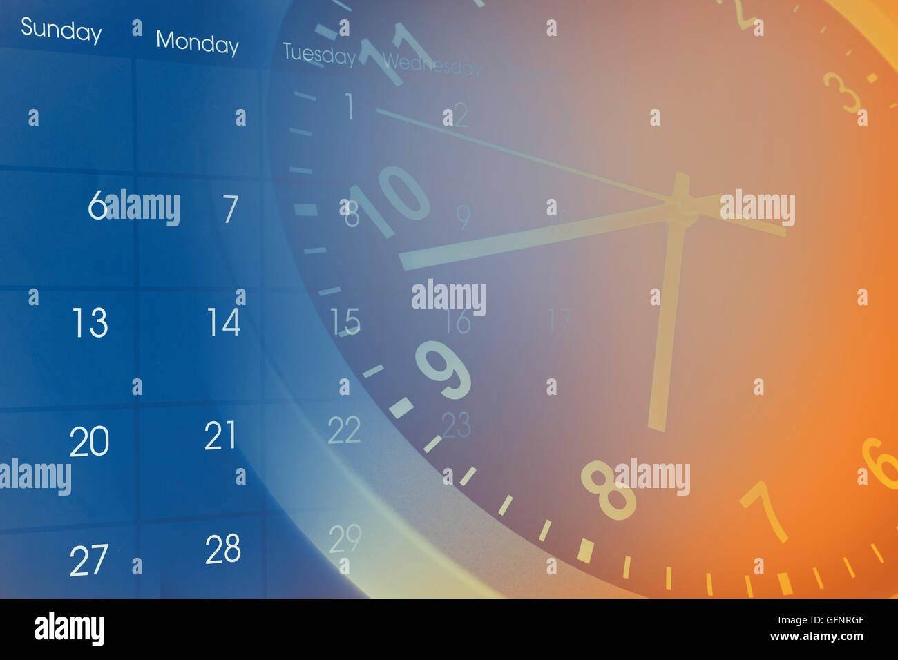 Clock face and calendar composite Stock Photo - Alamy